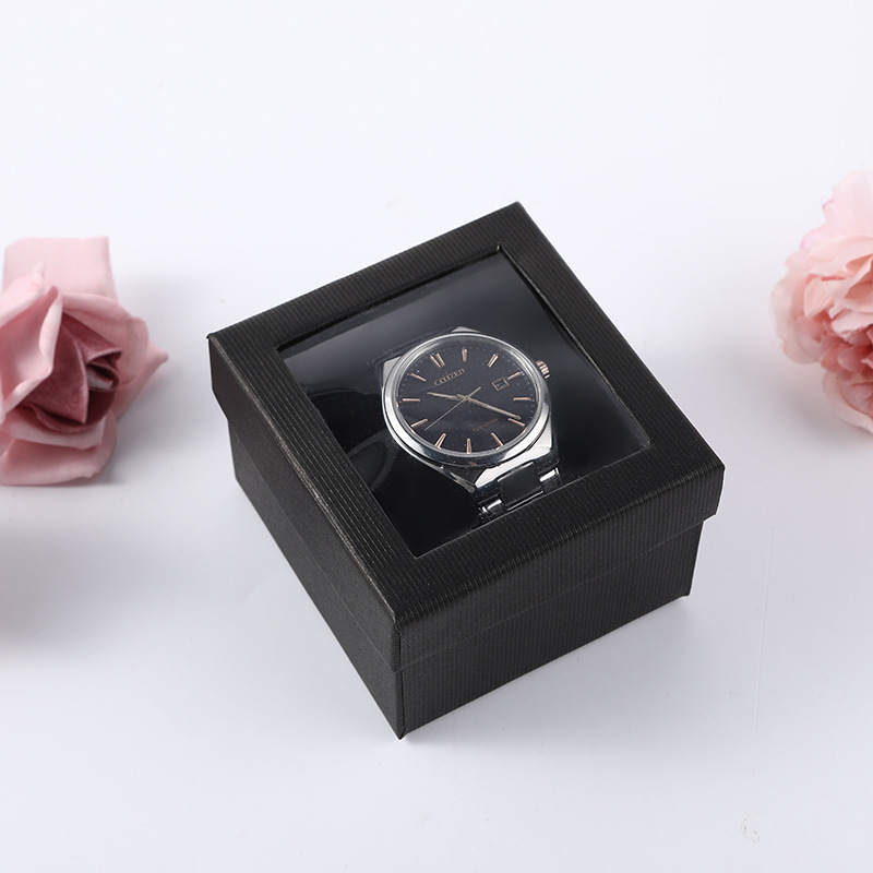 Black Square Transparent Window Watch Box